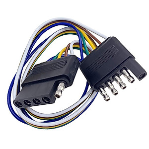 CARROFIX 5 Way Flat Trailer Wire Extension, 48" 5-Pin Trailer Wiring Connector, Vehicle-Side and Trailer-Side