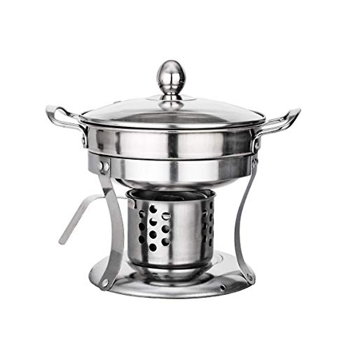 Hinomaru Collection Shabu Shabu Mini Hot Pot Stainless Steel With Glass Lid Chafing Dish Single Serving Mini Casserole Pot Cooking Gel Fuel Cookware