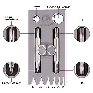TACRAY Titanium Bevel Gauge for Knife and Axe (Angle Protractor Range 15°-40°), Multi-FunctionalTools with Screwdrivers (T6/T8) and Small Straight Scale in Centimeters/Inches