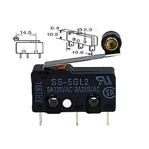 Omron SS5GL2 Microswitch 125 VAC, 5A Micro Limit Switch, Hinge Roller Momentary Snap Action (Pack of 5)