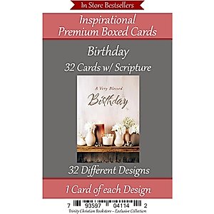 Birthday (No Repeated Cards) 32 Designs Christian/Religious Greeting Card Assortment #3 ~ Scripture in every card
