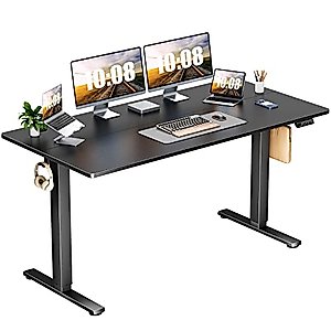 OLIXIS Electric, Height Adjustable Sit Stand Ergonomic Desk Computer Workstations with Wire Holes and Hooks for Work and Study, 24" D x 63" W x 48" H, Black