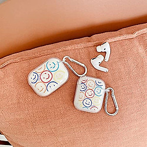 HENJI TPU Case for AirPods 2&1, Anti-Fall Protective AirPods 12 Case with Keychain, Front Led Visible, Ultra Slim Shockproof Skin for AirPods 21 Charging Box (Smiley)