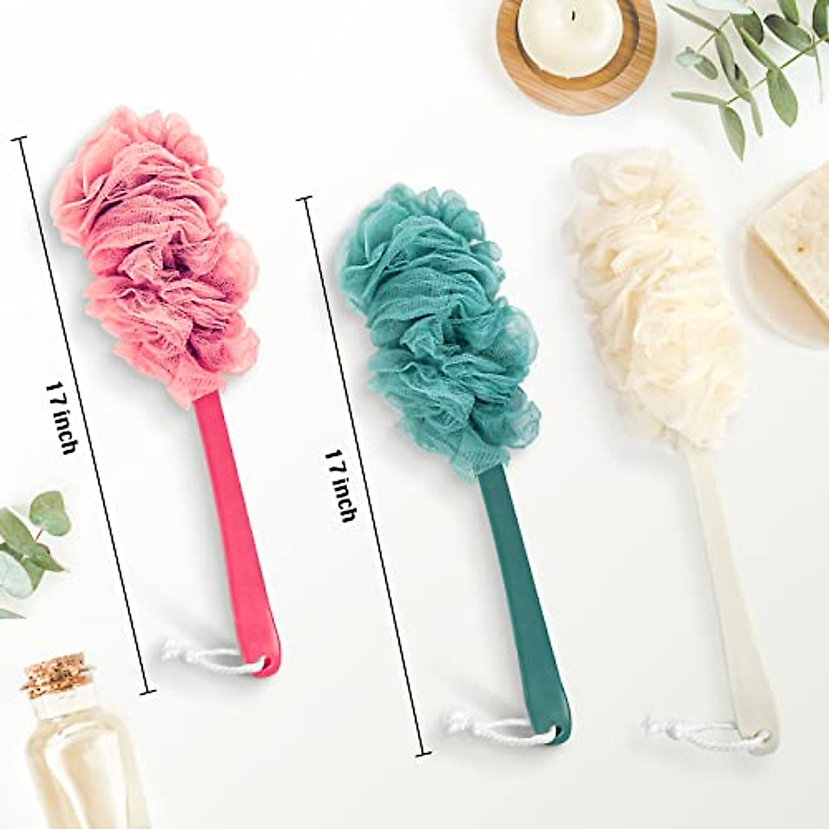 Back Scrubber for Shower, Qewro Loofah on a Stick as Shower Brush Exfoliating Body with Long Handle, Loofah Sponge Mens Loofah Bathing Accessories for Women (2Pack)