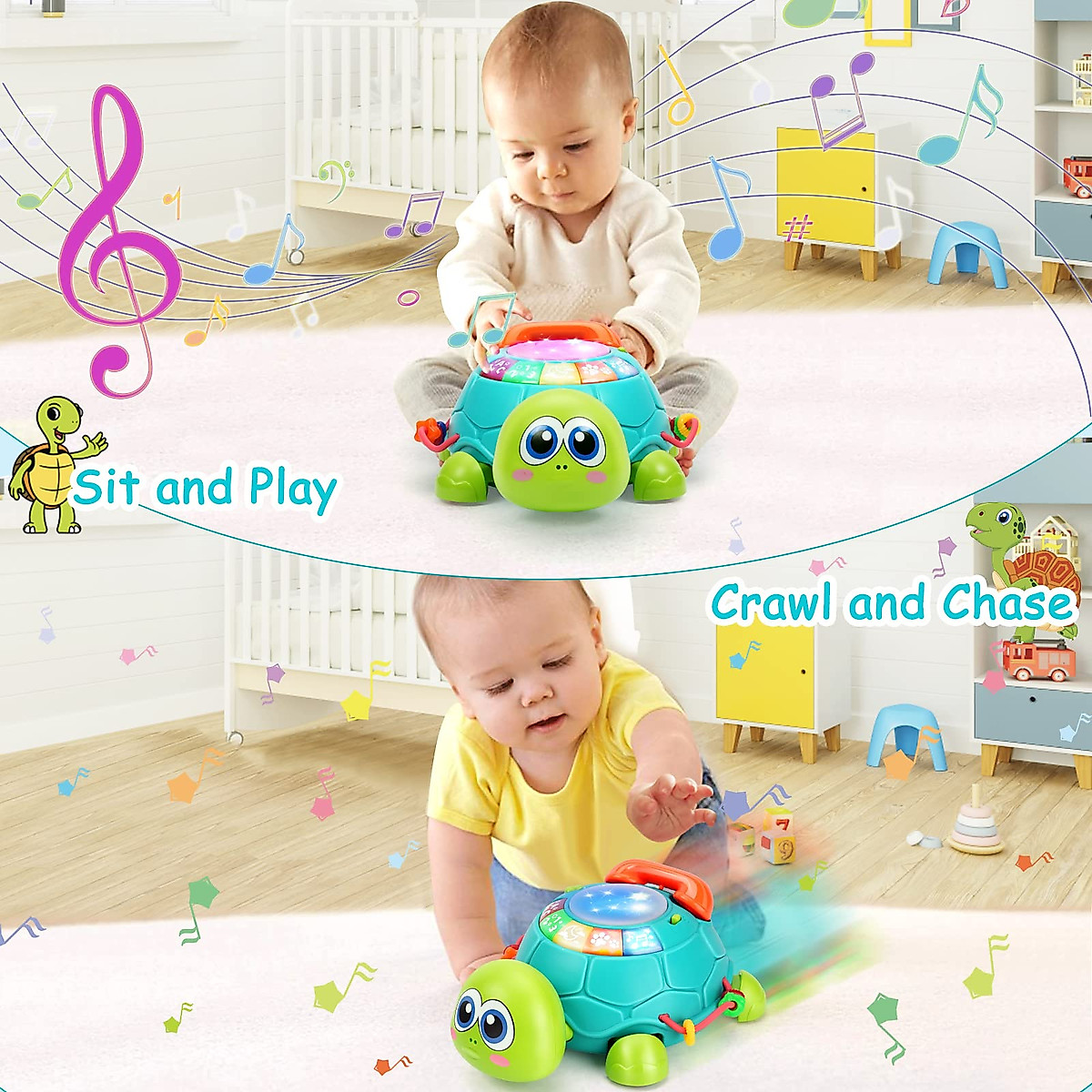 Musical Turtle Baby Toys 6 to 12 Months, Infant Light up Music Toys Tummy Time Development, Crawling Toy for 7 8 9 10+ Month Old, Easter Christmas for Babies 4 5 6 12 Month Boy Girl