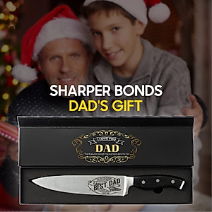 Birthday Gift BEST DAD - Premium Chef Knife Gift - 8 in. Stainless Carbon Steel Kitchen Knive w/Pakka Wood Handle - Father's Day, Christmas, Housewarming, Anniversary, Holiday Gifts by CutLinx