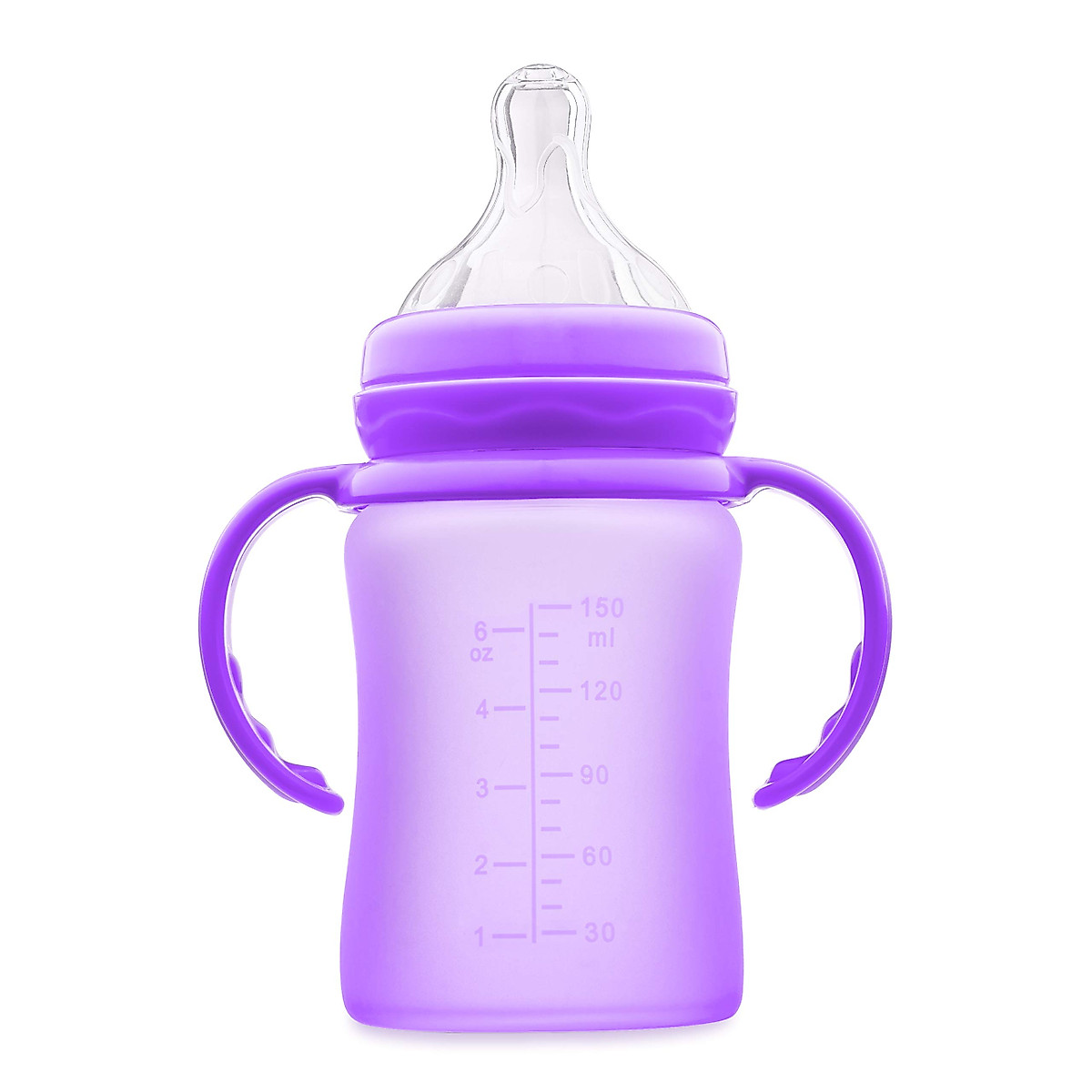 Hamarue 3-in-1 Glass Sippy Cups for Toddlers | Silicone Coated Glass Baby Bottles | Non-Toxic Transition Cup for Baby with Removeable Handles | Baby Straw Cup NB+,3M,6M,12M (Purple, 5 oz)