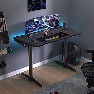 It's_Organized Student Computer Desk,44 X 24 Inches Home Office Study Writing Desk,PC Laptop Gaming Workstation with Free Mouse Pad,Carbon Fiber Desktop,Device Stand Slot,Power Socket Box