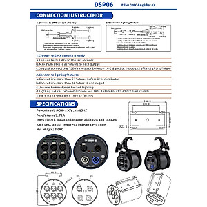 V-Show 6 Way Isolated DMX Splitter - 6 Branch Universal Splitter Amplifier Distributor 3Pin Outputs for DMX Signals.