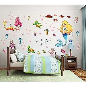 MESU Glow in The Dark Mermaid Wall Decals Sea Turtle Luminous Sticker Seahorse Ceiling Decor for Girls Room Nursery Mermaid