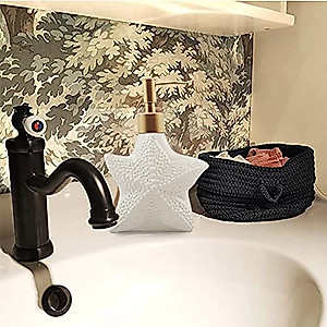 Starfish-Shaped Soap Dispenser, White Ceramic Lotion Bottle with Noble Golden Matte Pump, Ocean Themed Décor for Kitchen Sink or Bathroom