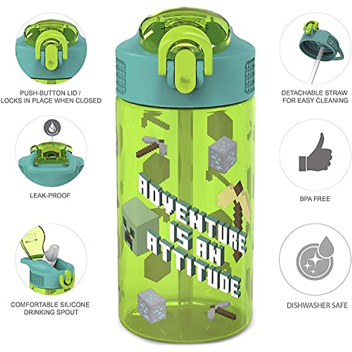 Gamer School Set Pencil Case, 4 Pixaletd Pencils, 1 Gamer Control Eraser, 50 Stickers, 1 Drawstring Bag and 16oz Water Bottle