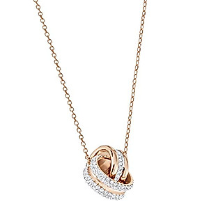 SWAROVSKI Further Collection Women's Necklace, Intertwined Circle Pendant with White Crystals and Rose-Gold Tone Plated Chain