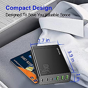 Multi USB Charger Station, 96W GaN Compact 6 Port USB C Fast Charging Station, Portable USB C Wall Charger Adapter 3 USB C + 3 QC USB A for All iPad iPhone 14 13 12 11 Pro Max Pixel Samsung and More