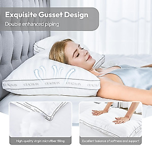 Glaciman Gusseted Bed Pillows King Size Set of 2, Hotel Quality Pillows 2 Pack for Side and Back Sleepers, Breathable Cover and Soft Down Alternative Filling, Grey Piping, 20X36 inches