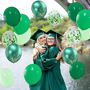 ANSOMO Green Latex Balloons Party Decorations 12 Inch 50 Pcs Dark Pastel Metallic Chrome Emerald Forest Green Confetti Jungle Safari Wild Birthday Baby Shower Graduation Décor Supplies Boys