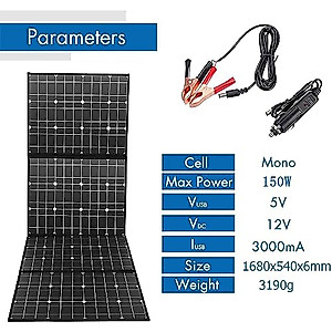 CAJUCA 150W Portable Solar Panel, 18V Foldable High Power Solar Charger, Photovoltaic Power Panel for Outdoor Camping RV Off Grid System