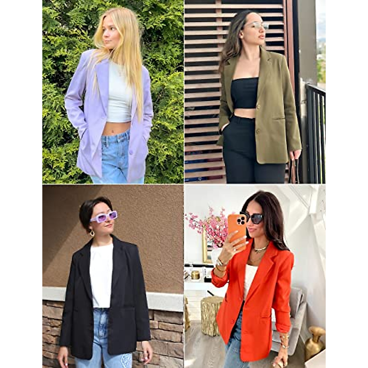 MEROKEETY Women's 2023 Fall Casual Blazers Long Sleeve Lapel Open Front Button Work Blazer Jackets with Pockets, Black, M