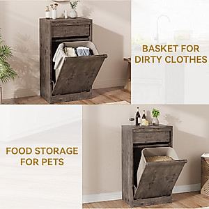 GAOMON Trash Cabinet Tilt Out, Hidden Trash Cabinet 10 Gallon Pet-Proof Trash Bin Holder, Free Standing Garbage Can Cabinet for Kitchen Dining Living Room, Dark Grey