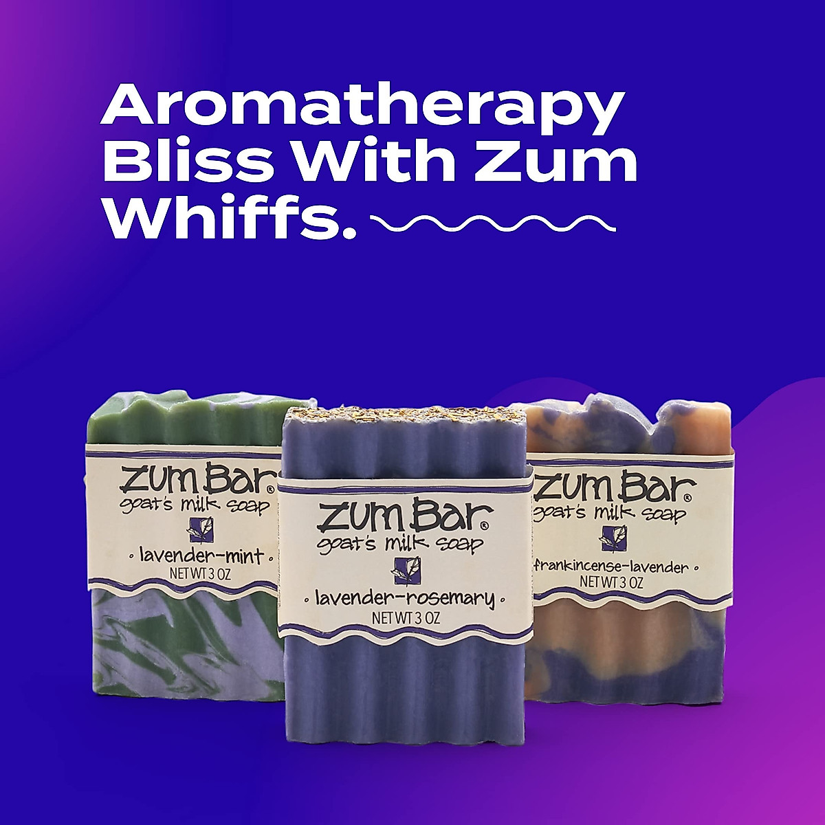 Zum Bar Goat's Milk Soap - Lavender Blends - Frankincense-Lavender, Lavender-Rosemary, Lavender-Mint - 3 oz (3 Pack)