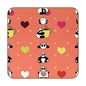 Funny Sleepy Panda Coffee and Hearts Pattern Coasters for Drinks, Set of 6, Coasters for Coffee Mugs Cups Beer Wine Bottle Cocktail Desk Prevent Furniture from Dirty and Scratched