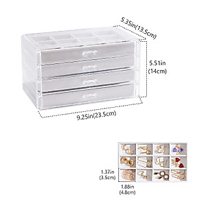 Lolalet Earring Holder Organizer Box Jewelry Storage with 4 Drawers, Clear Acrylic Stackable Earring Case with Adjustable Velvet Trays for Women on Dresser Vanity -Warmwhite, 4 Layers
