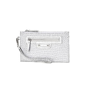 LAM GALLERY Silver Wristlet Purse for Party Prom Shiny Crocodile Evening Clutch Handbag