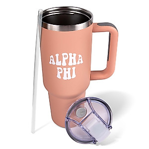 Sorority Shop Alpha Phi 40oz Tumbler with Handle - Best Friend Tumblers for Women - Cute Sorority Engraved Tumbler - Insulated Tumblers to Keep Your Drinks Cold or Hot for Hours