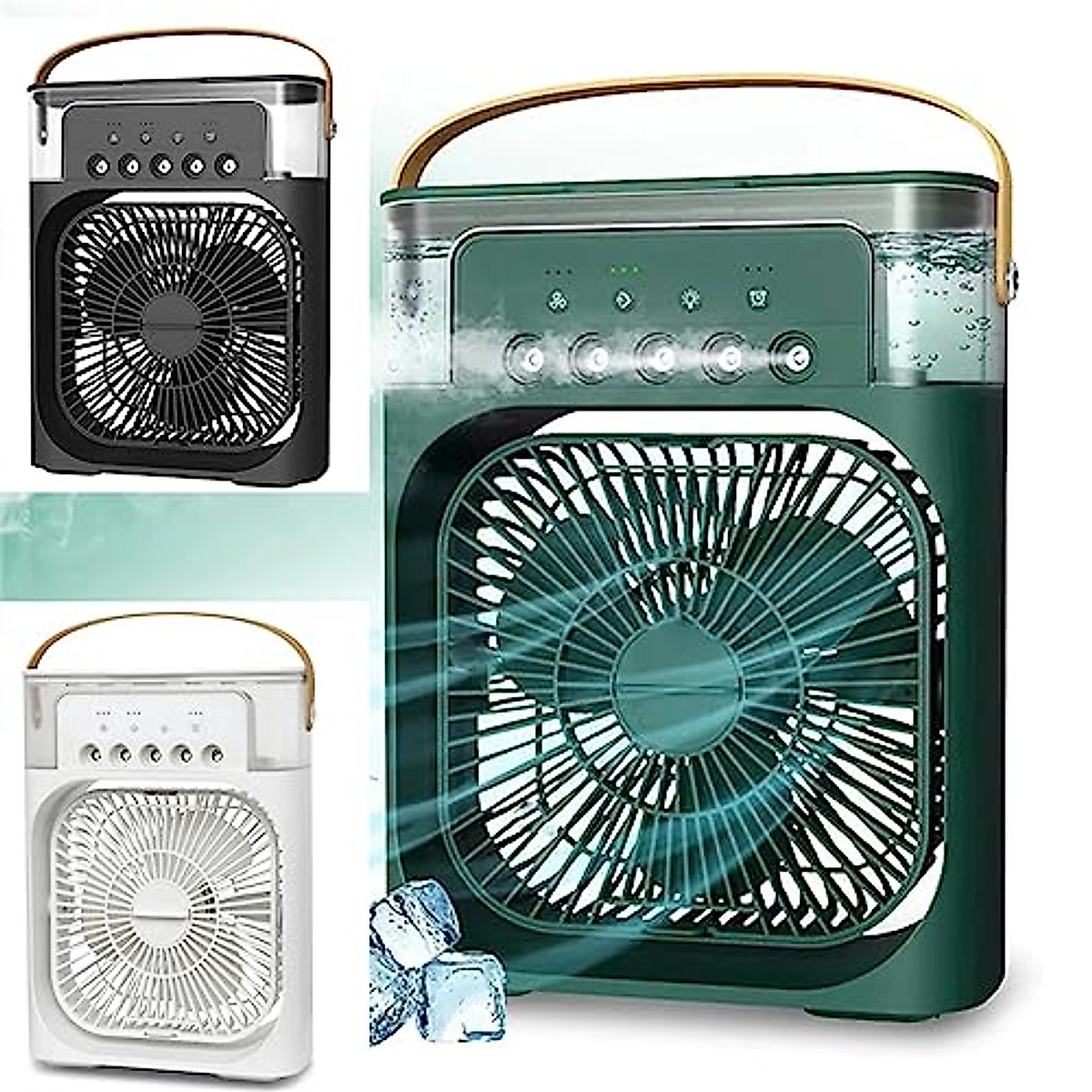 3 in 1 Air Cooler,Mini Portable Air Conditioners Fan with 3-Speeds/5 Humidifier Misting Hole/7 Colors Light,USB Rechargeable,Humidify Air Cooler,Adjustable Wind Direction,For Office Home (White)