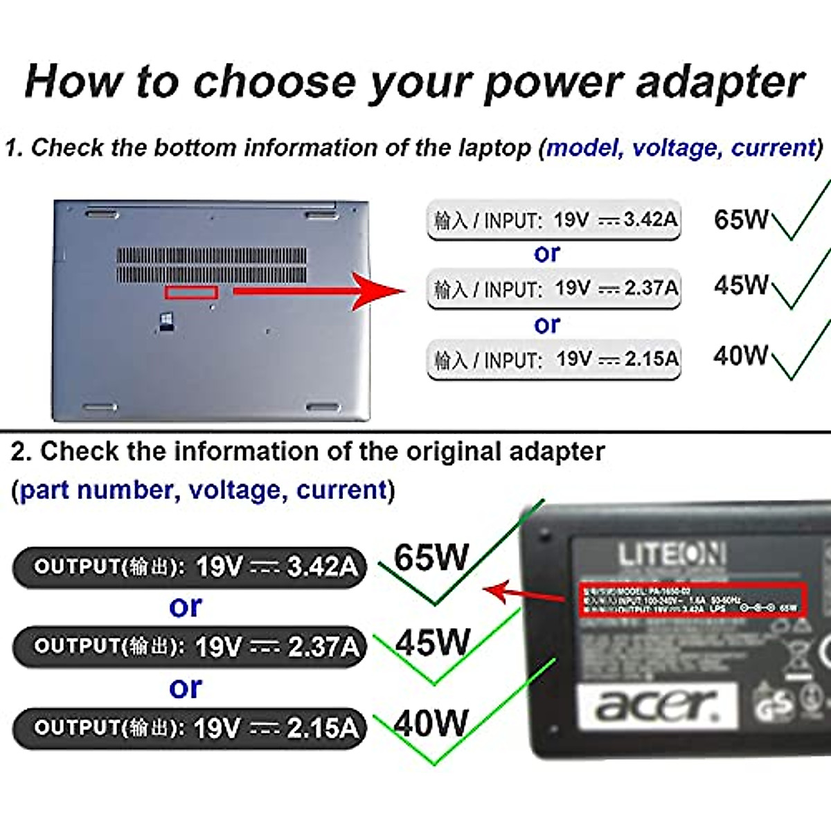 19V 3.42A 65W Replacement Laptop Battery Charger for Acer ChromeBook C720 C720P AC Adapter Power Supply Cord