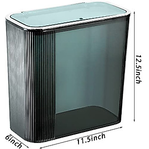 SOUJOY Slim Trash Can with Press Lid, 3.5 Gallon Garbage Can, Plastic Bathroom Wastebasket Can, Rectangular Garbage Container Bin for Powder Room, Bedroom, Kitchen, Craft Room, Office