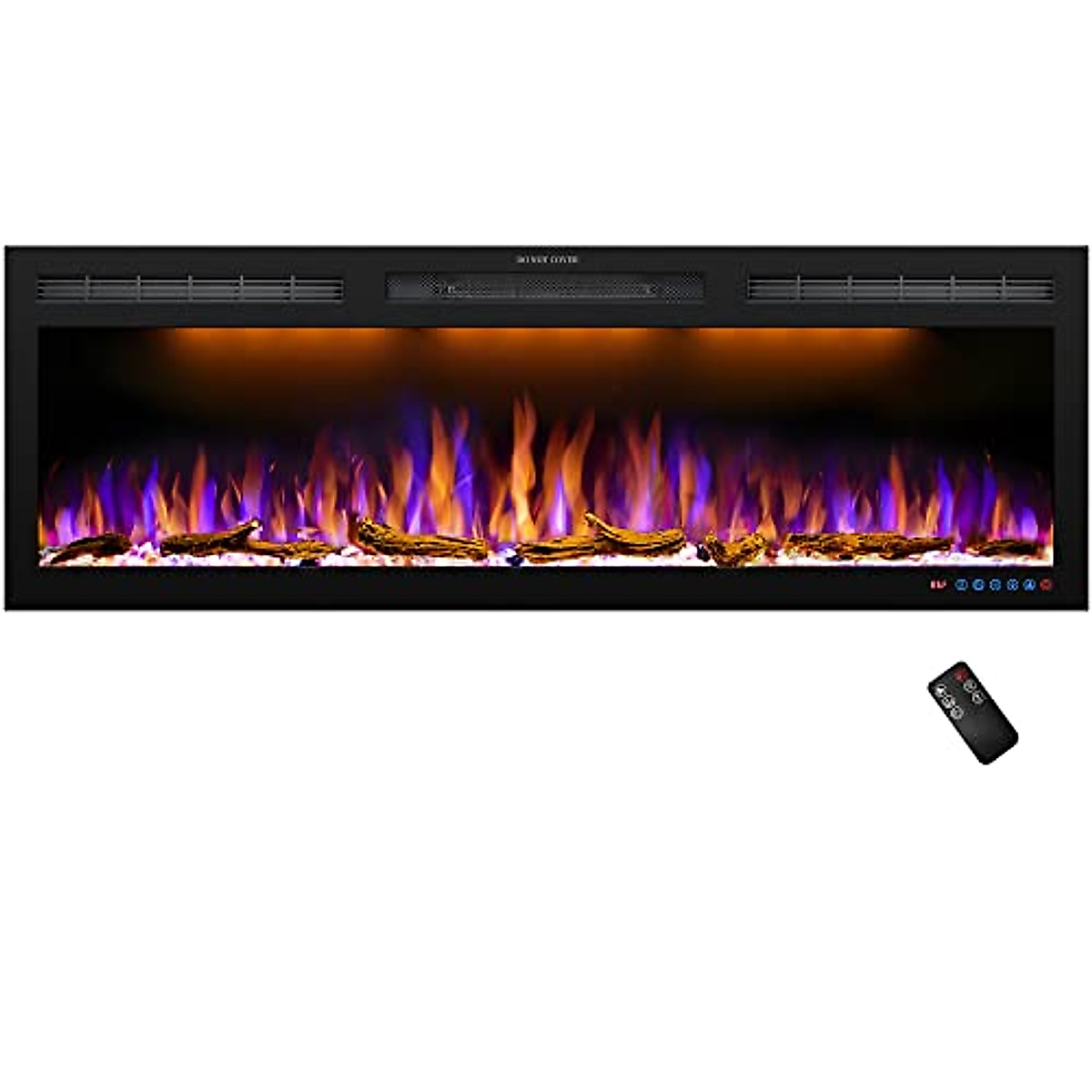 Dreamflame 45inch Linear Electric Fireplace, Recessed & Wall Mounted Fireplace Inserts Electric Heater with Ultra Narrow Bezel, Multiple Flame Effect, Ideal Home Decoration, 750W/1500W, Blackk
