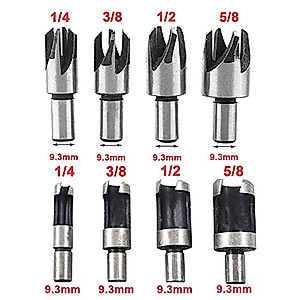 Eyech 8pcs Wood Plug Cutter Drill Bits Taper Claw Type Wood Plug Cutter Set Woodworking Hole Saw Cutting Tool 5/8" 1/2" 3/8" 1/4"
