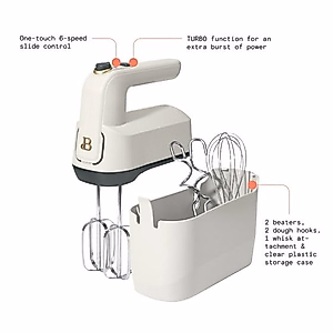 Beautiful 6-Speed Electric Hand Mixer, (White Icing) by Drew Barrymore