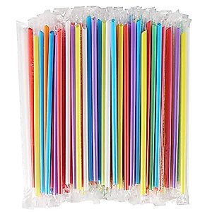 [400 Pcs] Colorful Individually Wrapped Disposable Plastic Straws(7.5" longX0.23" diameter)