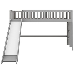 TARTOP Low Loft Bed with Slide, Wood Twin Size Loft Bed Frame with Ladder and Guardrails for Kids, Toddlers, Teens, No Box Spring,Gray