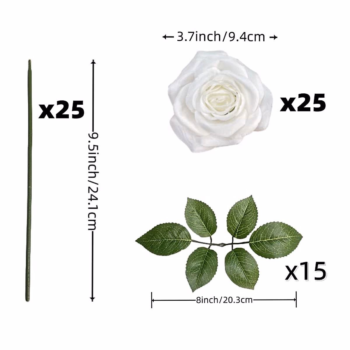 DSforG 25PCS White Flowers Silk Rose Artificial Flowers Real Touch Fake Rose w/Stem Faux Flowers Gift Box for Weddings Parties Floral Arrangements Arrangements Party Tables Decorations