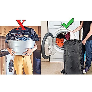 Laundry Bag with Strap, Machine Washable Large Dirty Clothes Organizer, Clothes Storage Easy Fit a Laundry Hamper or Basket, Can Carry Up to 4 Loads of Laundry, Bonus Reusable Tote (Black - Hot Pink)