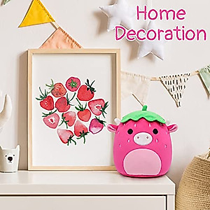 Strawberry Cow Plush Stuffed Animal Cow Plush Pillow Toys, Kawaii Cow Plushie Stuffed Cow Plush Toy, 3D Cute Soft Cow pillow for Christmas Birthday Kids Gifts Home Car Decoration (Strawberry Cow)
