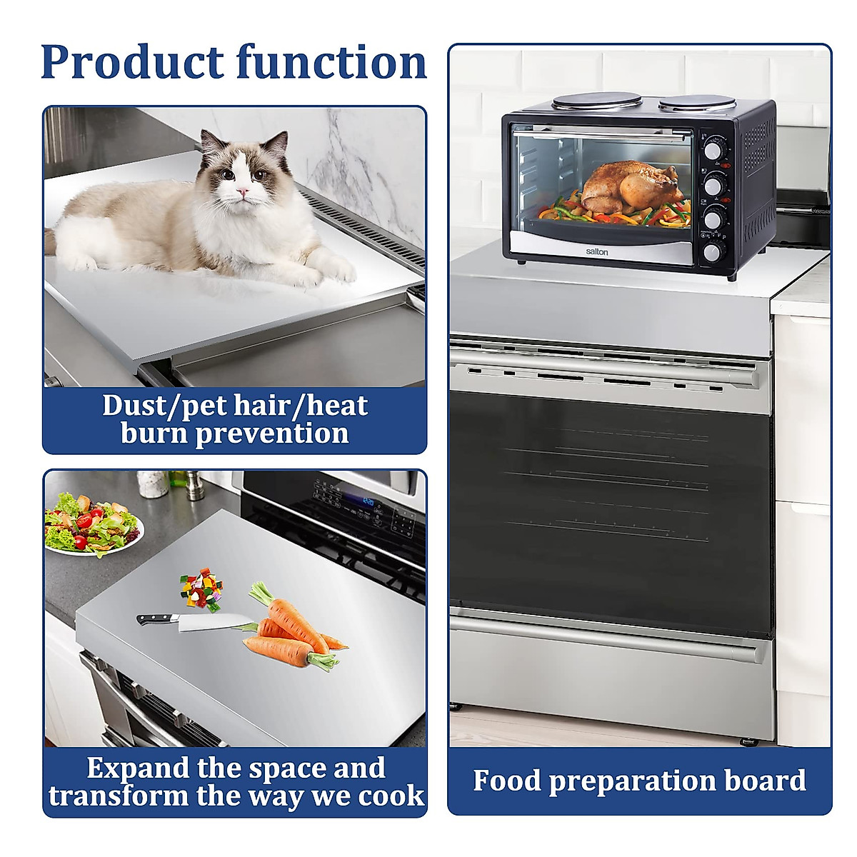 𝑱𝒊𝒔𝒄𝒖𝒍𝒐 Stainless Steel Gas Stove Top Cover(30x22x2.75 Inch), Stove Covers for Gas Stove Top, Stainless Steel Stove Cooktop Noodle Board, Gas Stove Kitchen Organizer, Expanding Kitchen Space