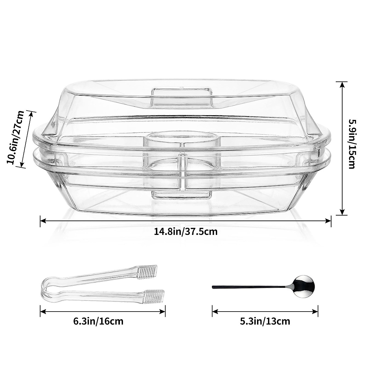 MOLIGOU Chilled Serving Tray, Ice Party Platter with Lid, 4 Compartments Appetizer Serving Tray on Ice