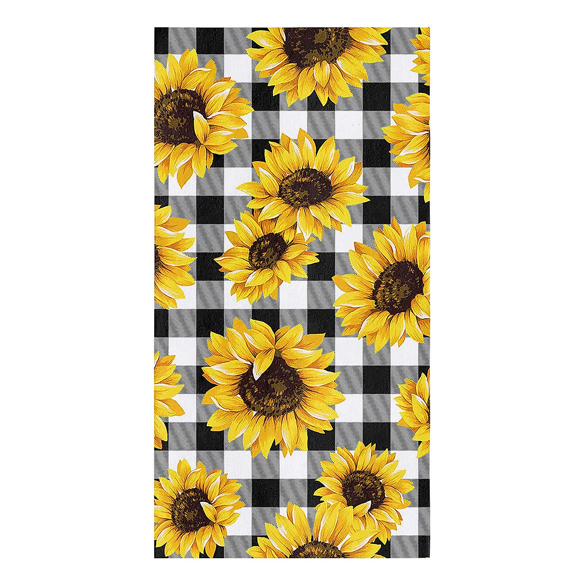 Absorbent Microfiber Kitchen Towels(Set of 2),Spring Summer Wild Sunflower,Tea Towel for Kitchen/Bathroom Decorative Bar Towels,Buffalo Plaid Black White,Soft Resuable Dish Towels Cloths Washable