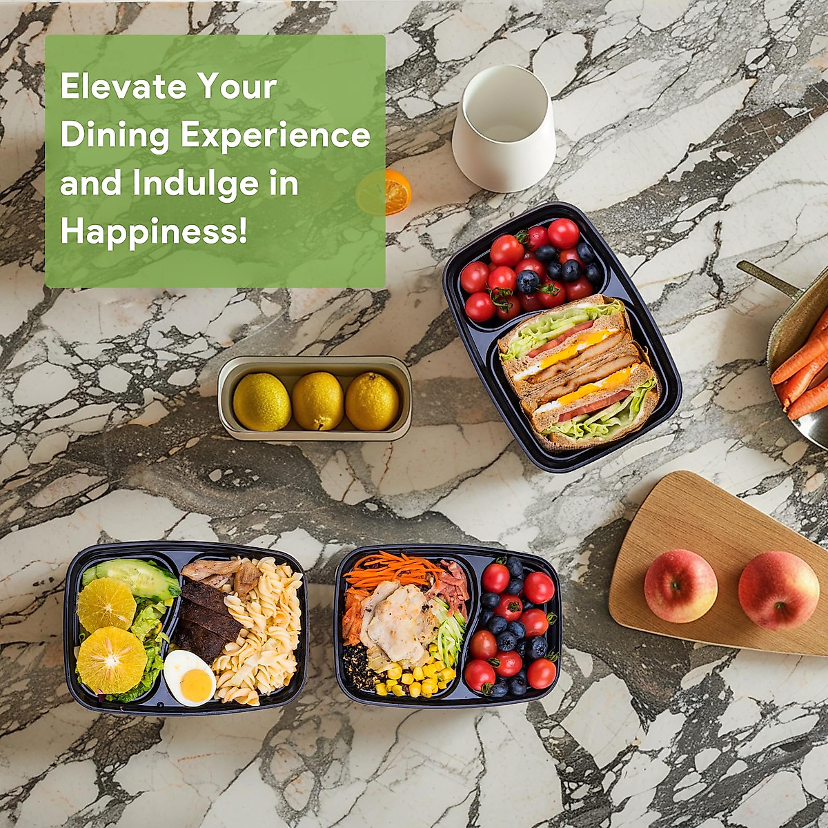 Meal Prep Containers Reusable [20 pack] 33oz 2 compartment Food Storage Containers with Lids Bento Box BPA-free Plastic Lunch Container, Microwave, Freezer, Dishwasher Safe Disposable Take Out Boxes