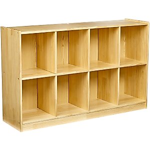 Amazon Basics Backpack Storage Cubby, 8-Compartment, Pine Wood, 13" D x 30" W x 48" H
