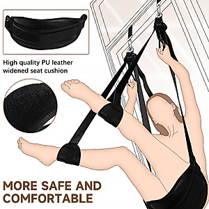 BDSM Door Sex Swing with Seat, Bondage Slave Newest Leather Soft Plush Sex Slings with Adjustable Straps, Hanging Door Handcuffs Leg Restraints Spreader Adult Sex Toys for Couple, Holds up to 300lbs