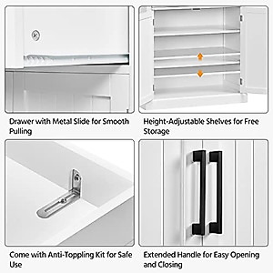 Yaheetech Kitchen Pantry Storage Cabinet with Doors and Adjustable Shelves, Freestanding Pantry Cabinets with Drawer, Modern Farmhouse Pantry Cupboard for Kitchen, Dinning Room, Living Room, White