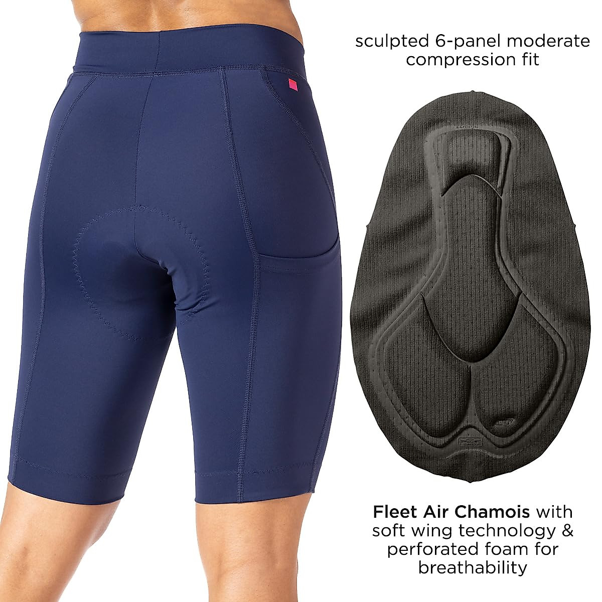 Terry Bike Shorts Women Padded, Bike Bermuda Shorts for Women High Waisted Cycling Shorts with Padding Compression - Navy, X Large