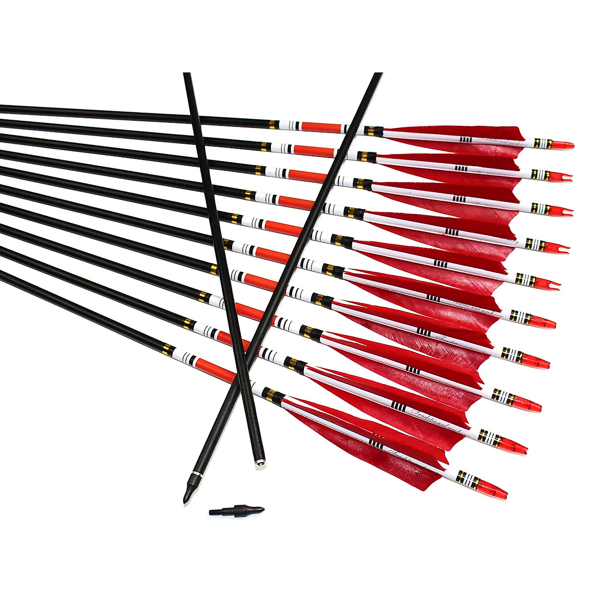 TTFLY FLETCHING 12PCS Red Turkey Feather 31 inches Carbon Arrows Replacement Tips Targeting Arrows Archery for Recurve Longbow Hunting&Practice