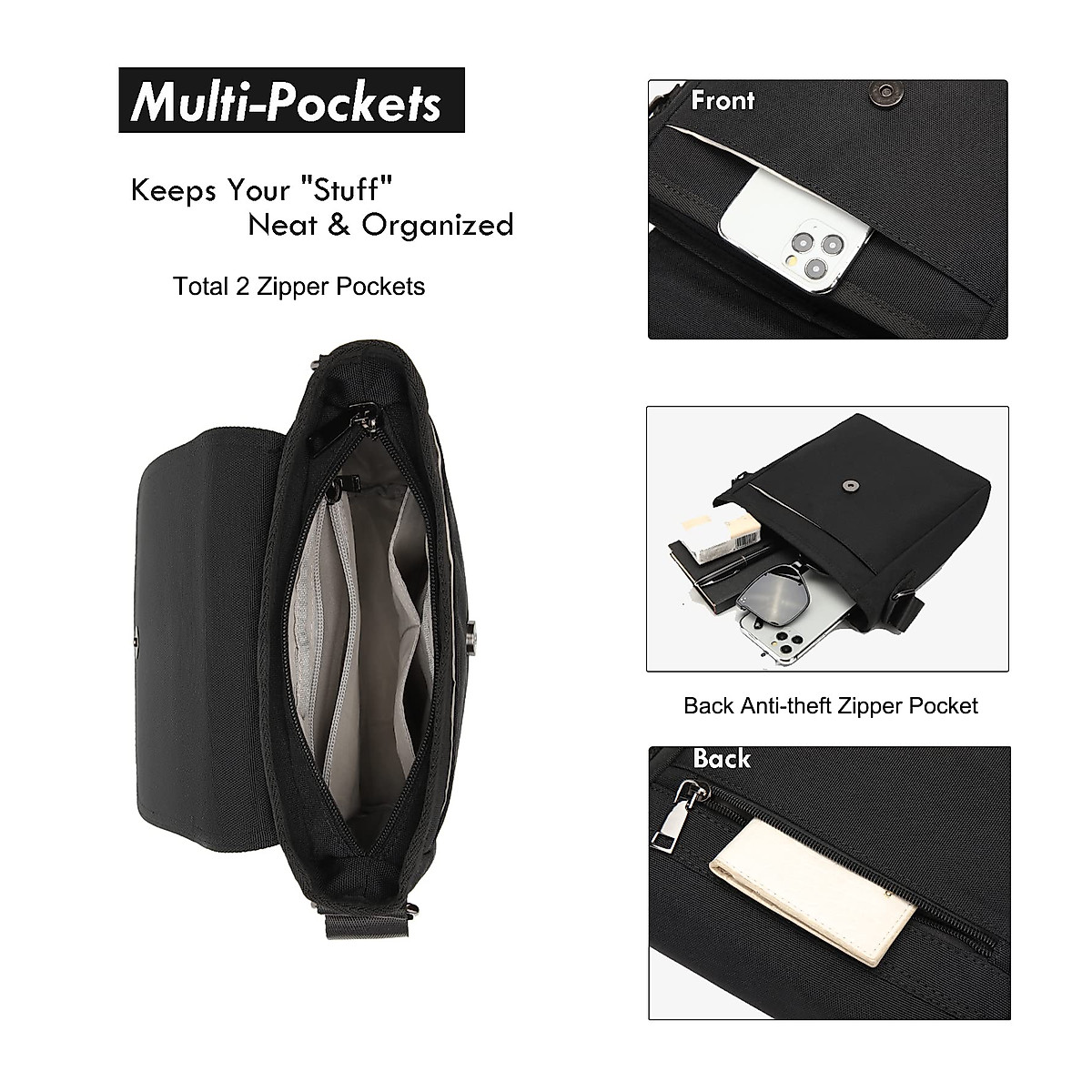 Shaelyka Water Resistant 900D Cross-Body messenger Bags, Lightweight PADDED Cellphone Bag, Black