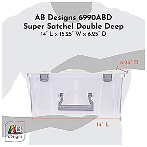 AB Designs 6990ABD Super Satchel Double Deep with Removable Dividers, Stackable Home Storage Organization Container, Clear with Sliver Latches and Handle